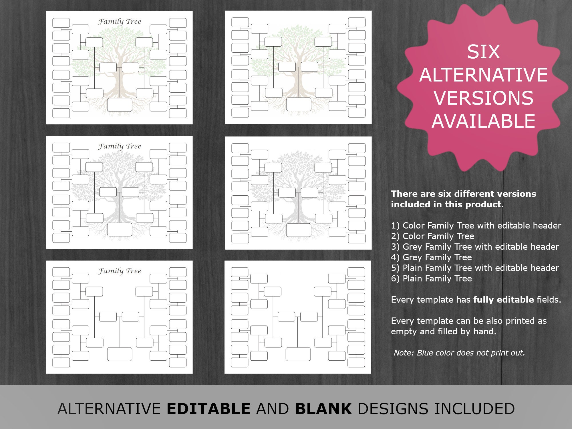 Family Tree Chart 5 Generations. Printable and Editable Family Tree ...