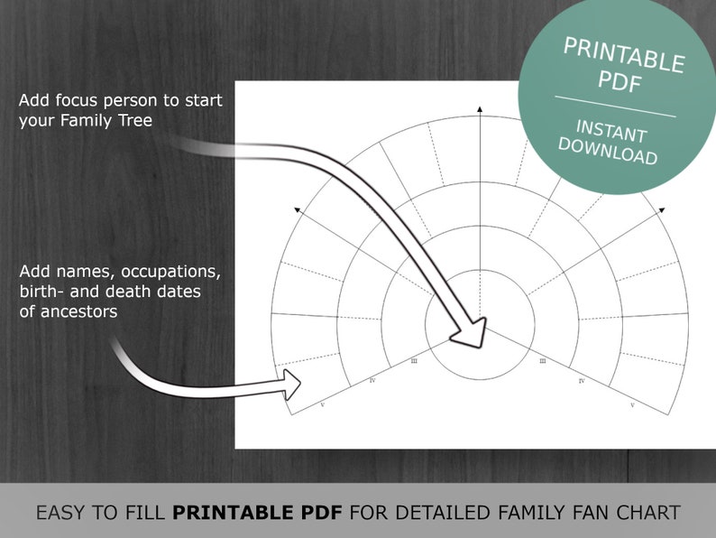 5 Generation Family Tree Fan Chart: Printable Genealogy Template (PDF ...