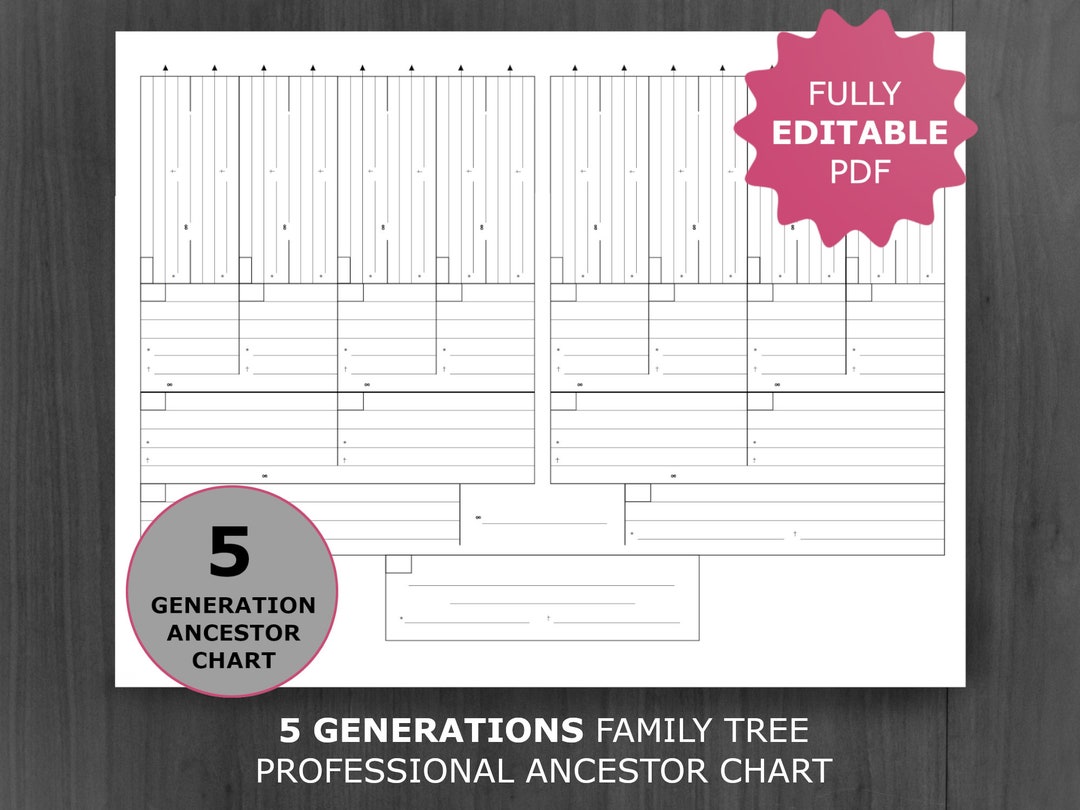 5 Generations Family Tree Chart. Printable and Editable Family Tree ...