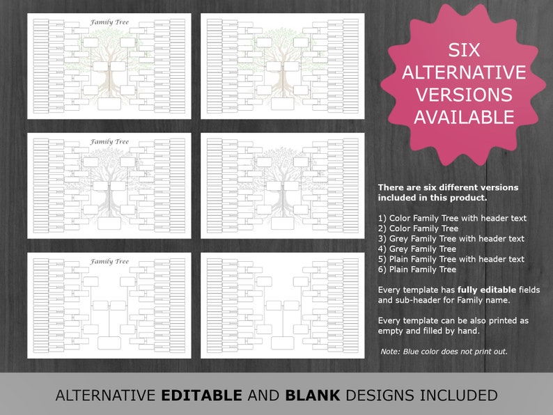 Family Tree Chart 7 Generation: Printable and Editable Genealogy ...