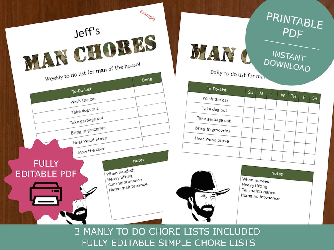 Funny Husband To-do List: Printable Editable Chore Chart PDF for Men ...