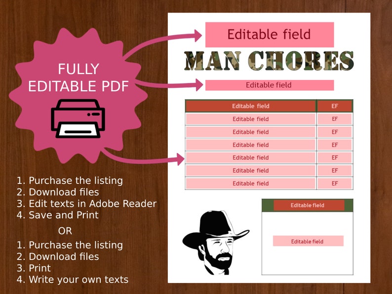 Funny Husband To-do List: Printable Editable Chore Chart PDF for Men ...