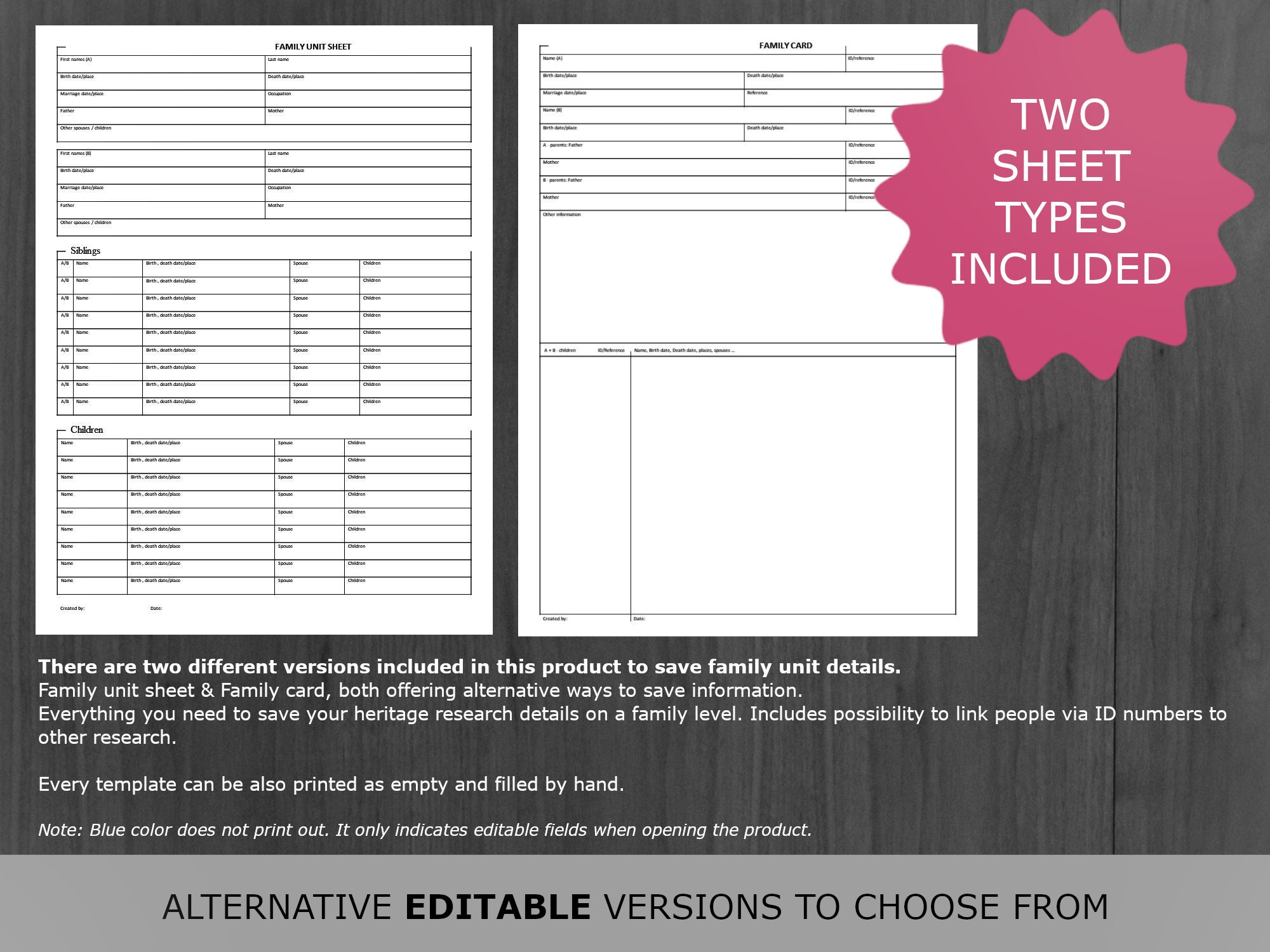 Family Unit Sheet / -card. Printable and Editable Family Unit Template ...