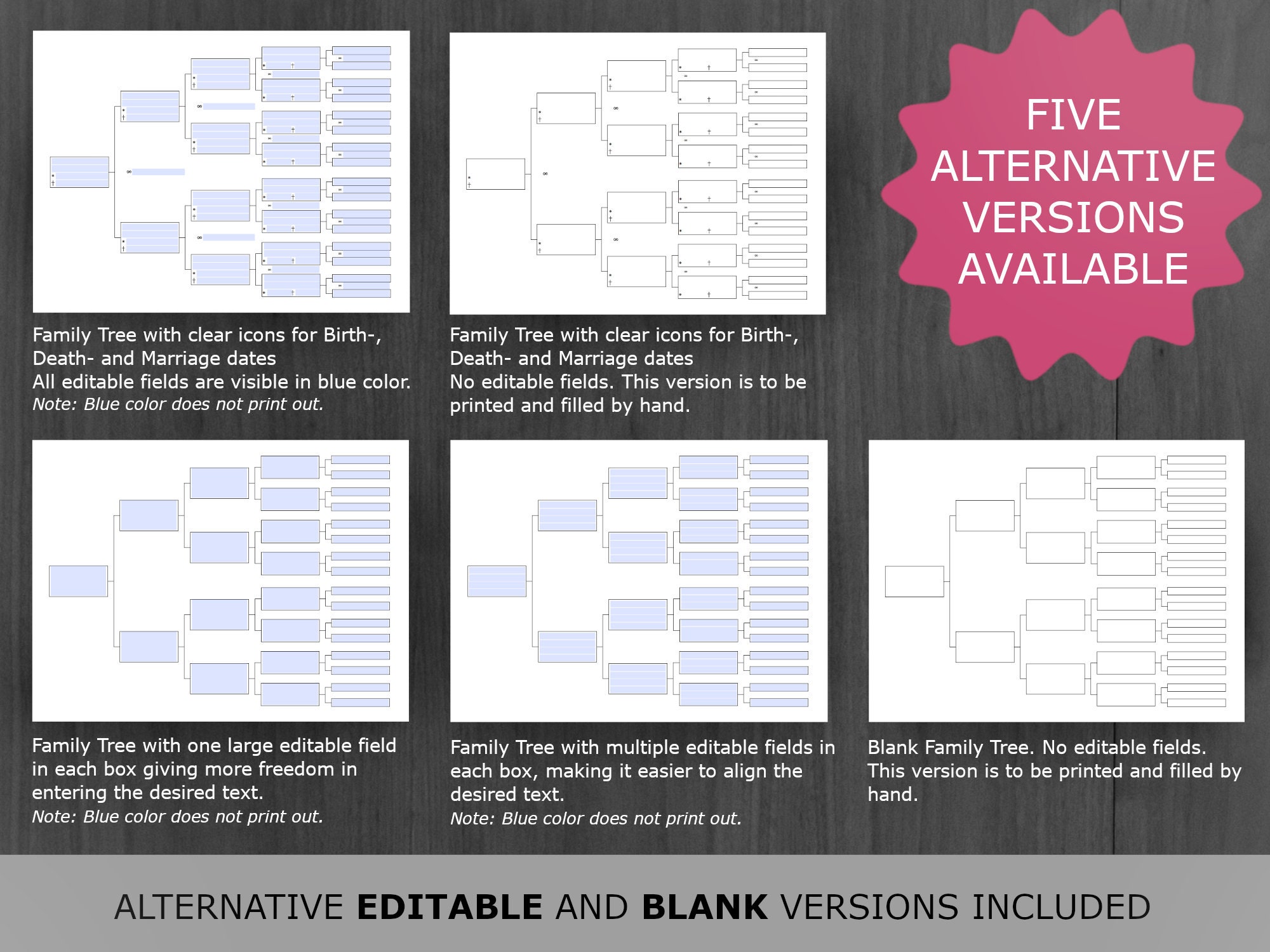 5 Generations Family Tree Chart. Printable and Editable Family Tree ...