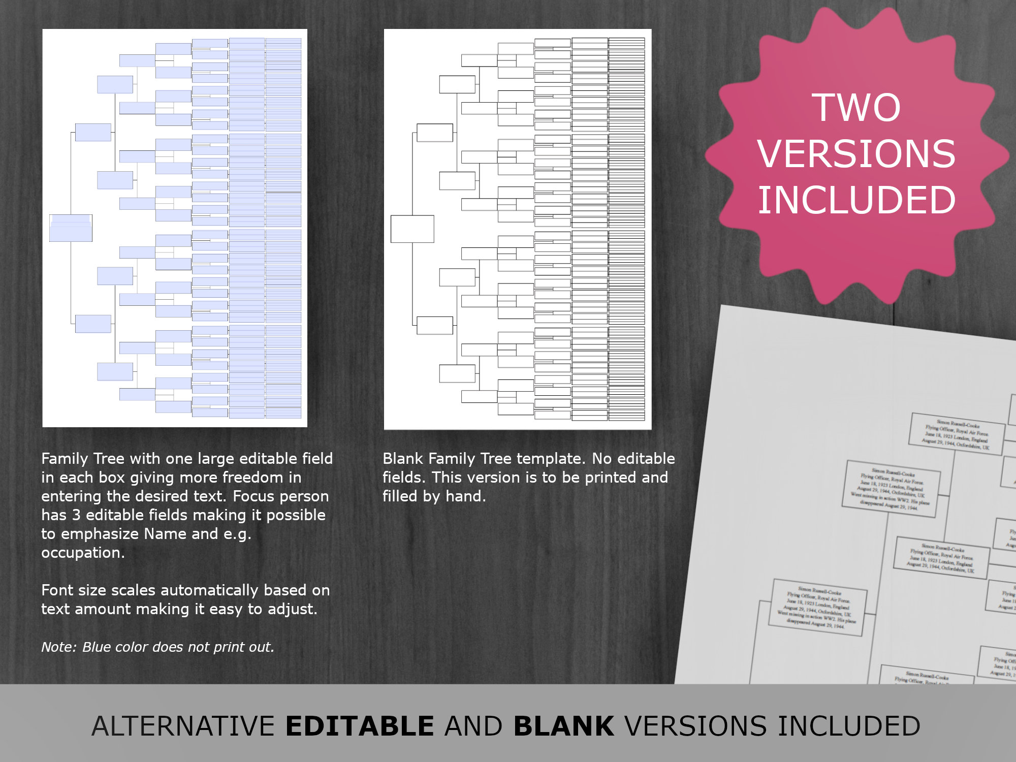 8 Generations Family Tree Chart. Printable and Editable Family Tree ...