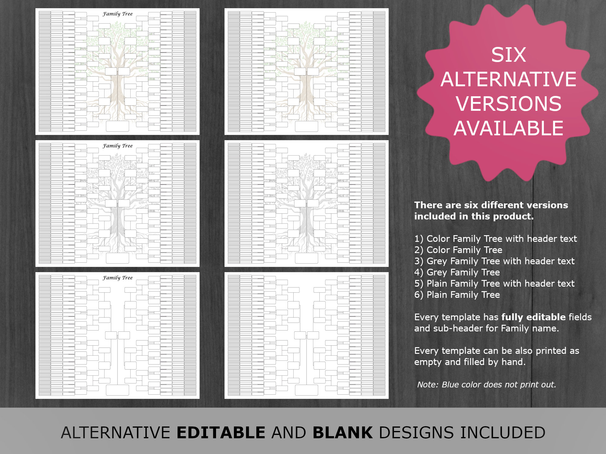 Family Tree Chart 9 Generation: Printable and Editable Genealogy ...