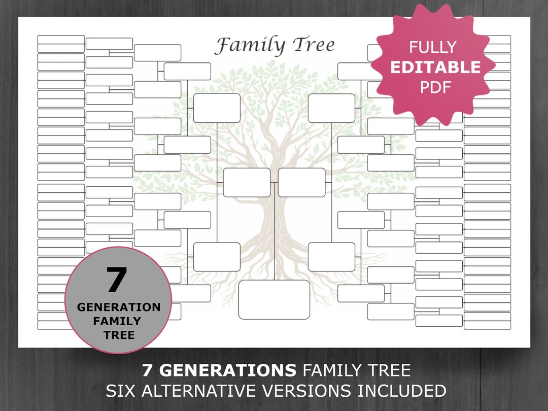 Family Tree Chart 7 Generation Printable And Editable Genealogy Family Tree Chart 7 Generation Printable And Editable Genealogy