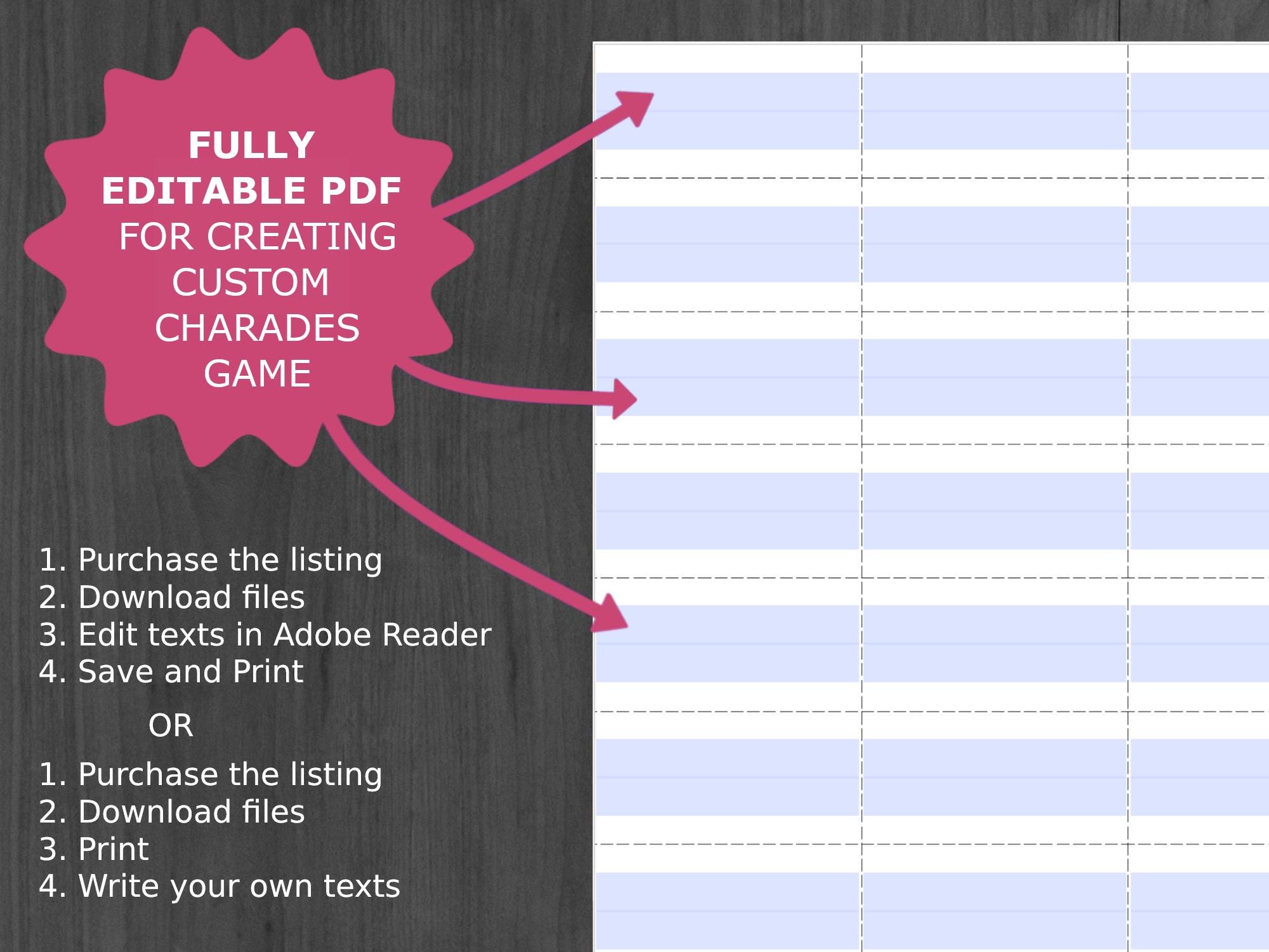 Action Charades Cards: 360 Printable Editable Family Party Games (PDF ...