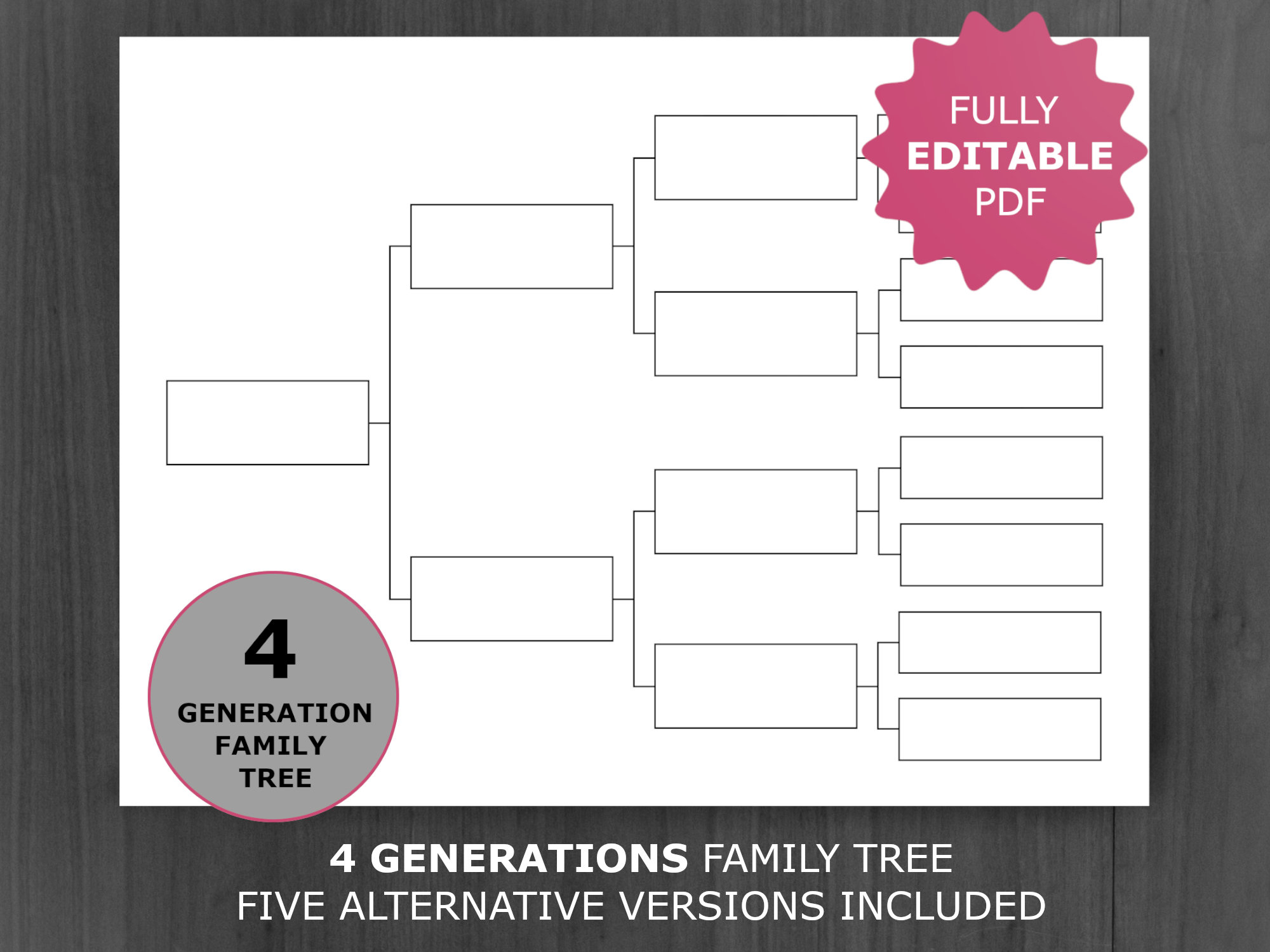 4 Generations Family Tree Chart. Printable and Editable Family Tree ...