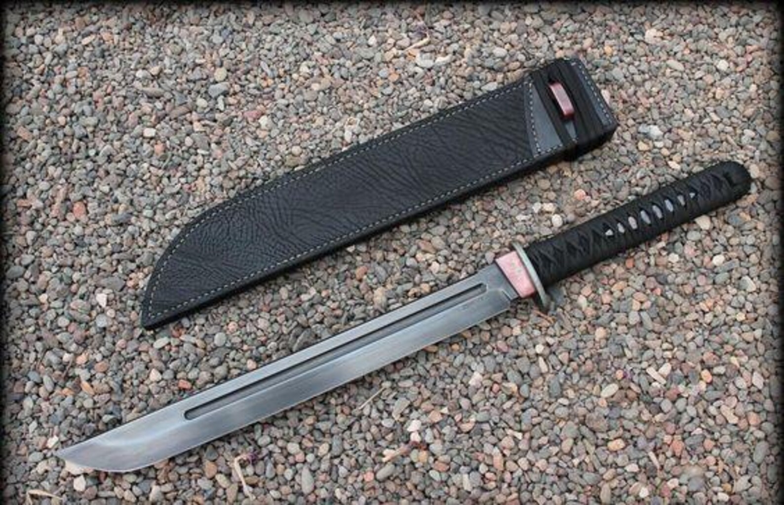 Hand Made Damascus Steel Sword With Black Leather Sheath, Damascus ...