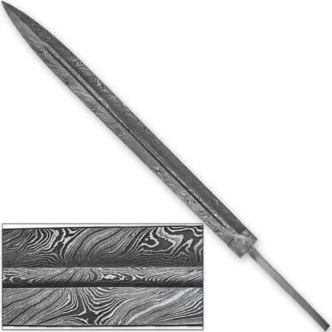 Hand Forged Damascus Steel Blank Blade Full Tang Sword, Damascus Sword ...