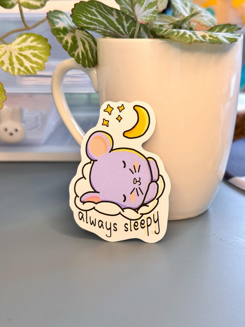 Sleepy Mouse Sticker, Cute Purple Decal, Laptop, Notebook - Etsy