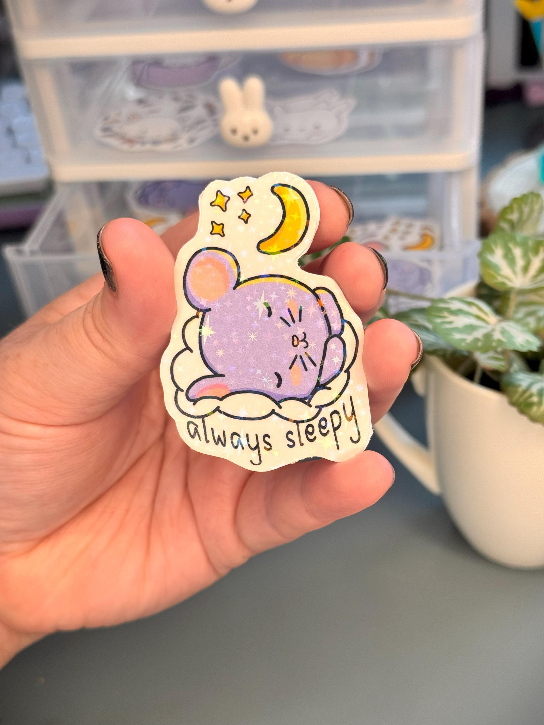 Sleepy Mouse Sticker, Cute Purple Decal, Laptop, Notebook - Etsy