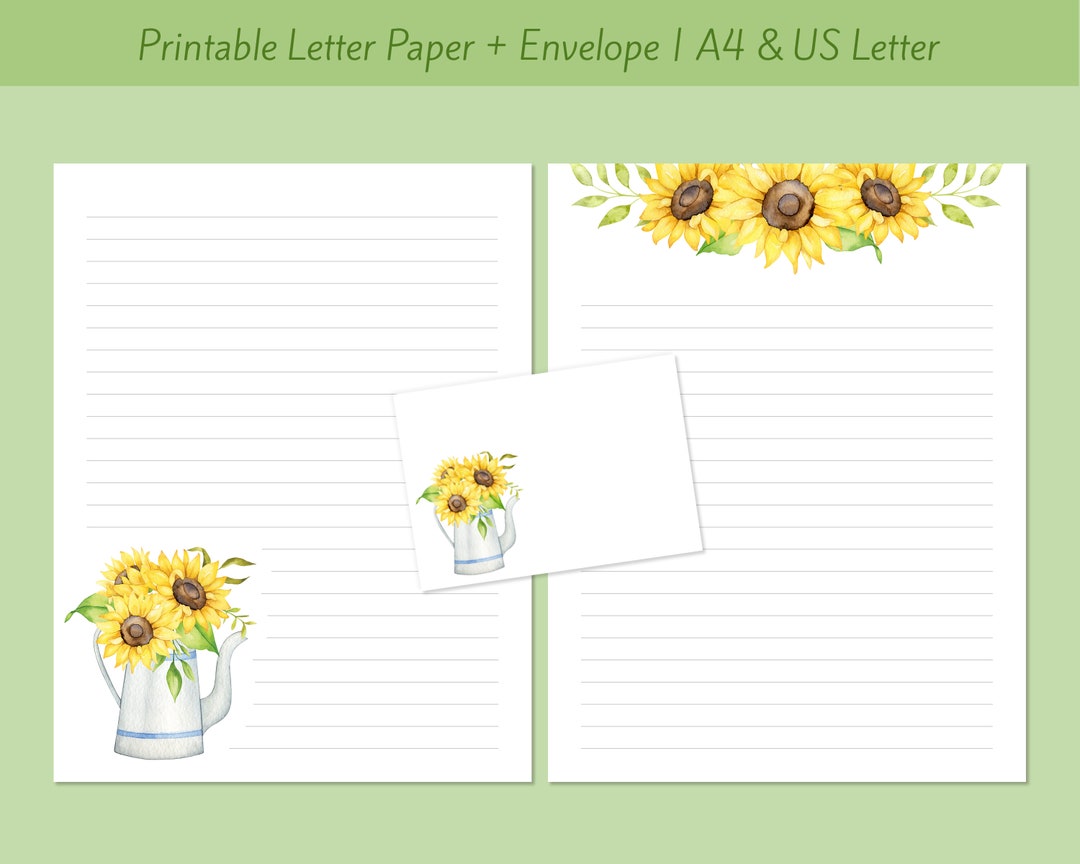 Printable Stationery Set With Watercolor Sunflowers Floral Stationery ...