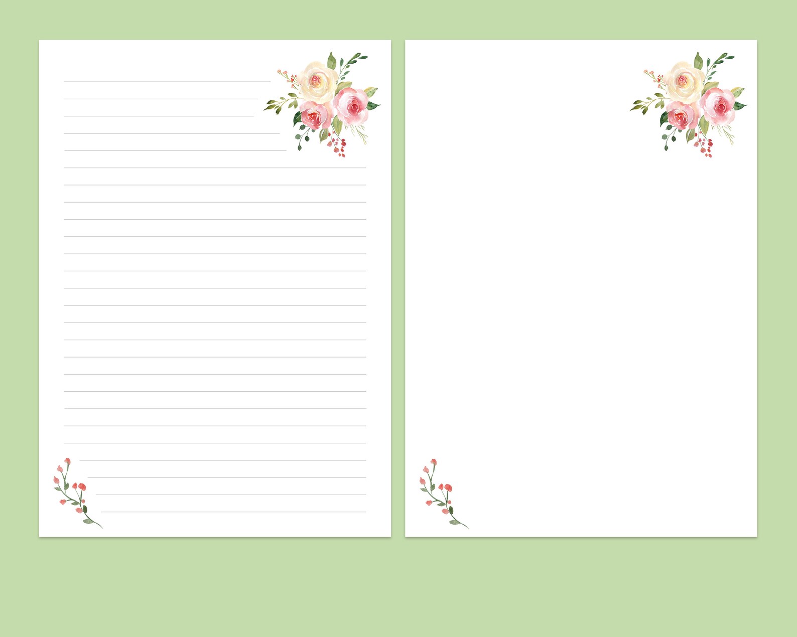 Printable Stationery With Watercolor Pink Vintage Roses in A4 - Etsy