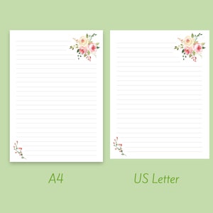 Printable Stationery With Watercolor Pink Vintage Roses in A4 - Etsy