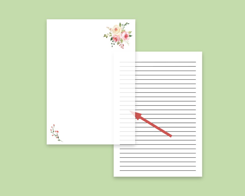 Printable Stationery With Watercolor Pink Vintage Roses in A4 - Etsy