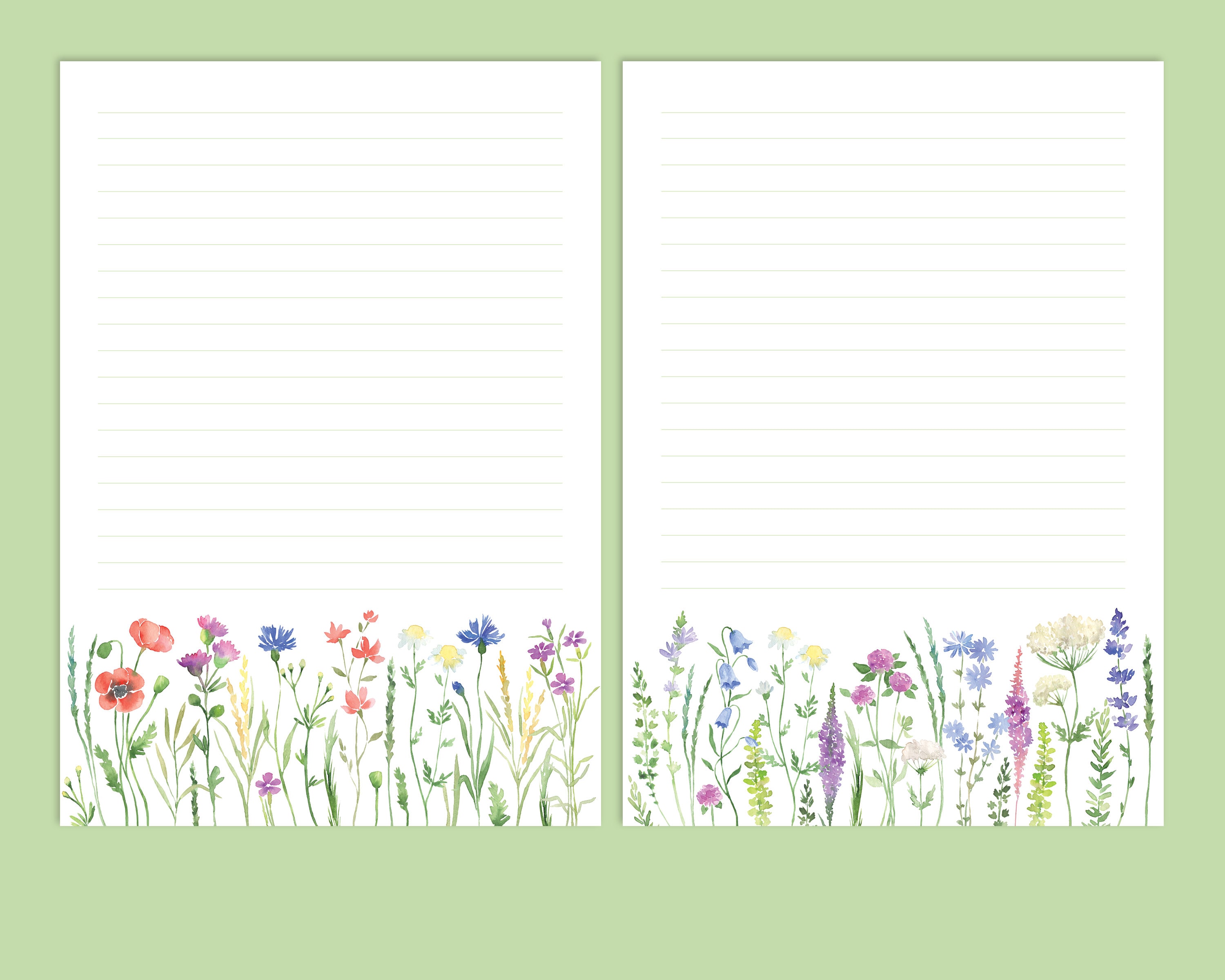 Printable Floral Letter Paper With Watercolor Wildflowers in - Etsy