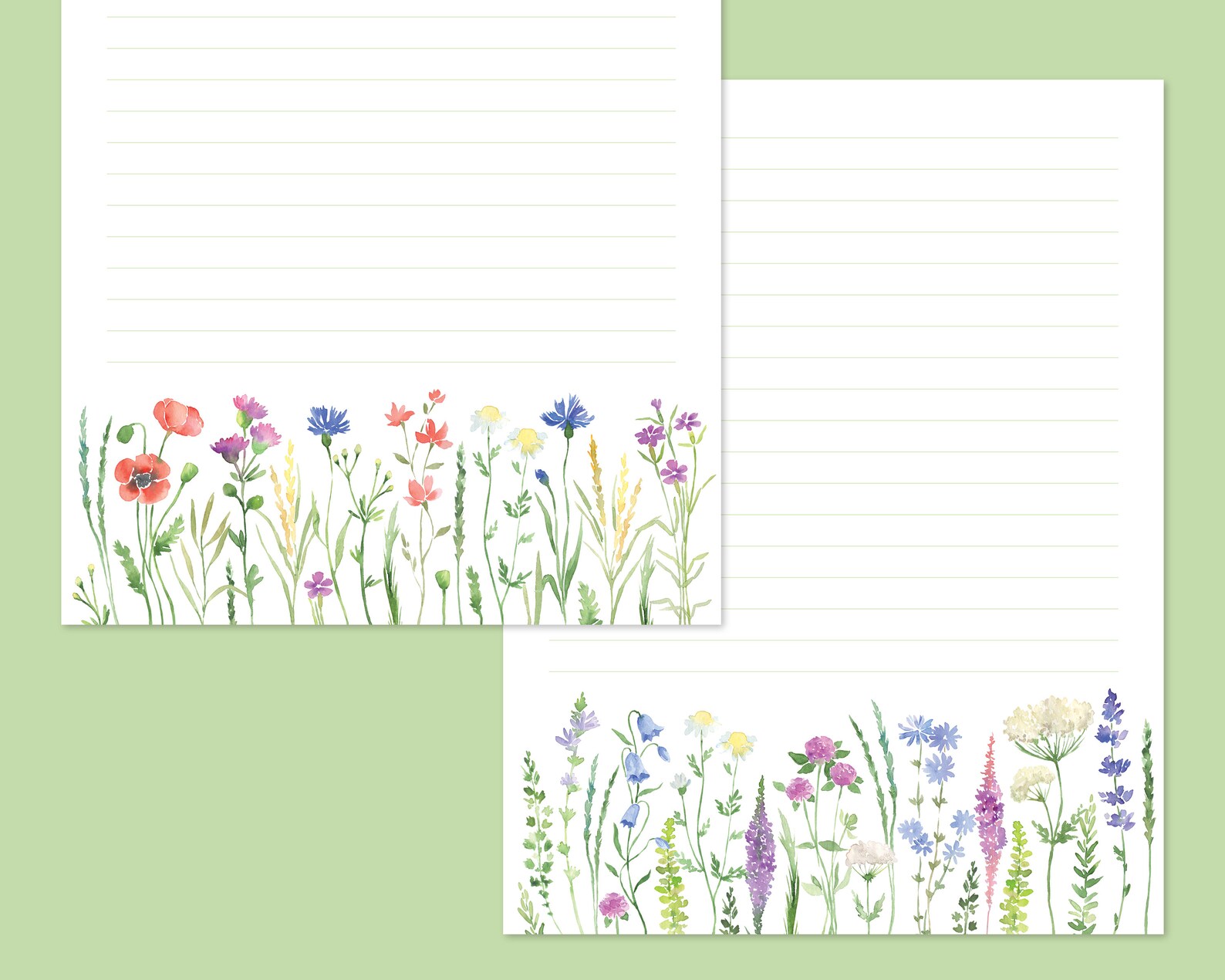 Printable Floral Letter Paper With Watercolor Wildflowers in - Etsy