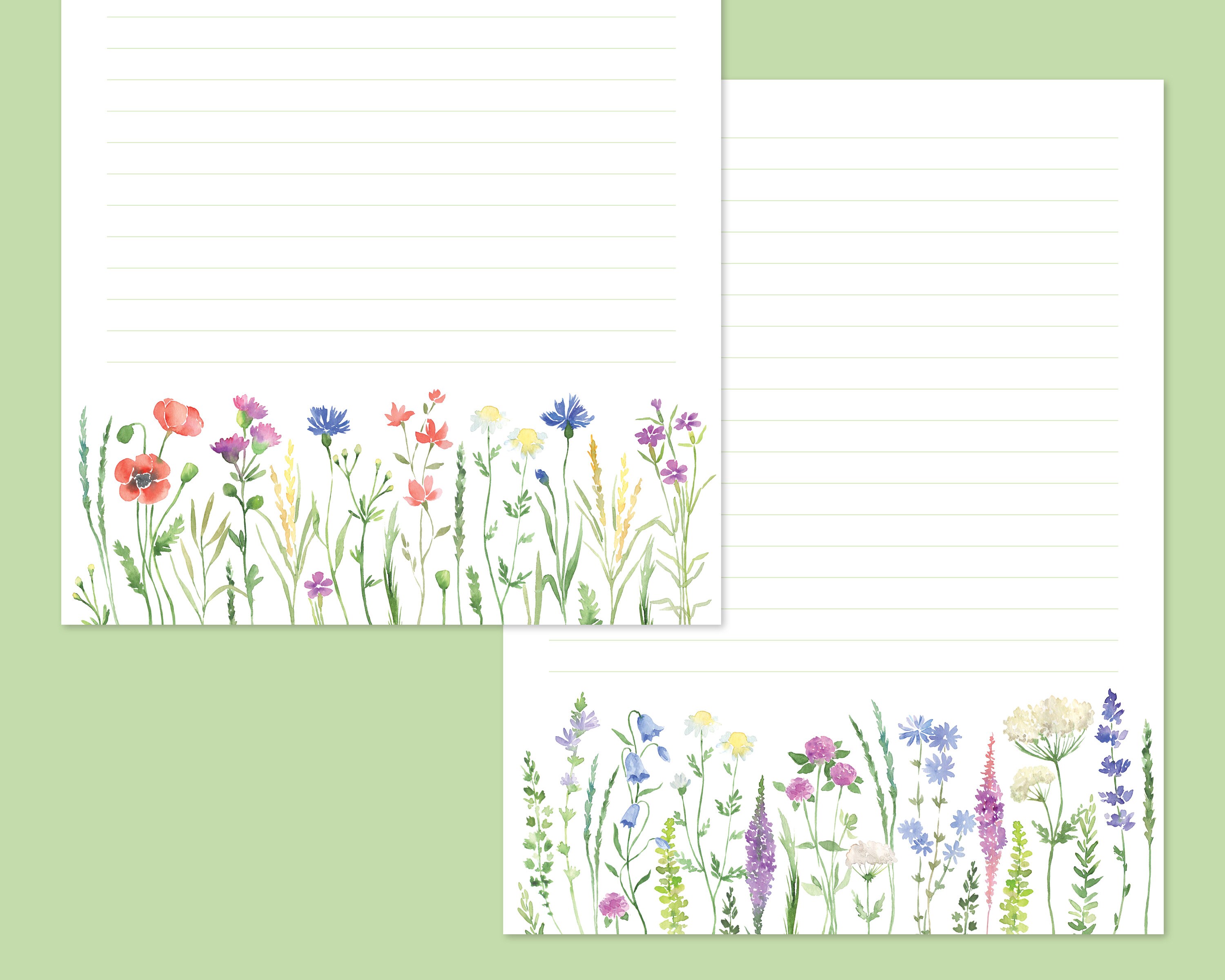 Printable Floral Letter Paper With Watercolor Wildflowers in - Etsy