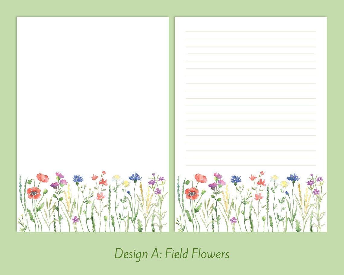 Printable Floral Letter Paper With Watercolor Wildflowers in - Etsy