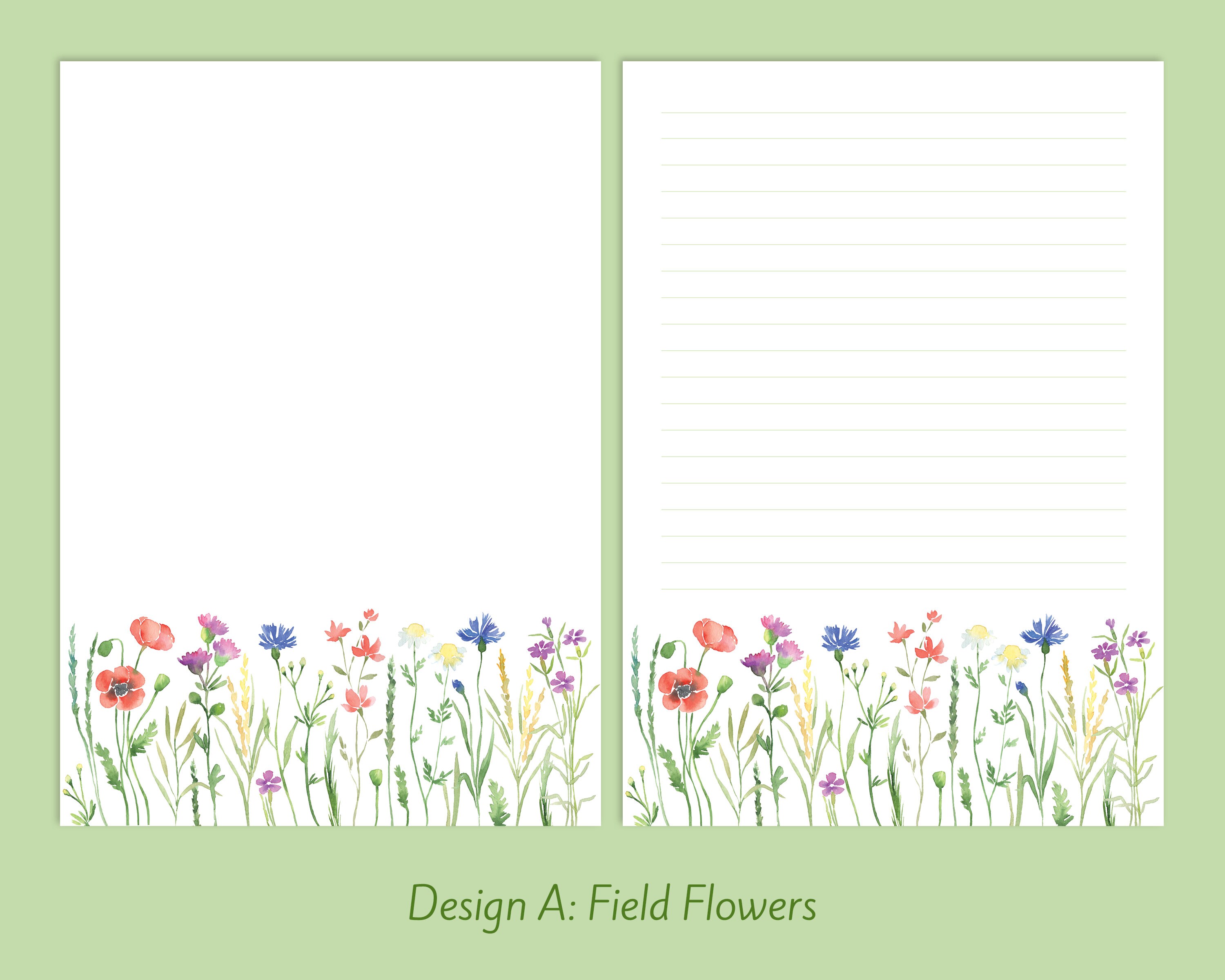 Printable Floral Letter Paper With Watercolor Wildflowers in - Etsy