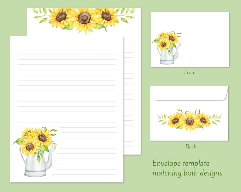 Printable Stationery Set With Watercolor Sunflowers Floral | Etsy
