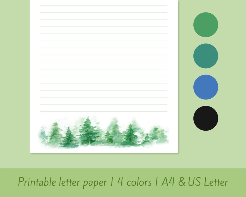 Printable Letter Paper With Watercolor Forest Trees in A4 and - Etsy