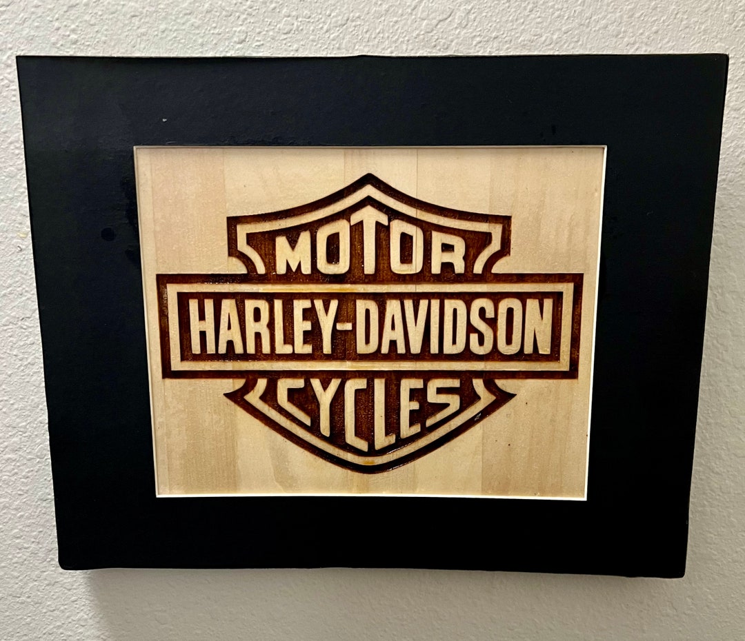 Harley-davidson Laser Engraved on Aspen Wood Framed and Finished ...
