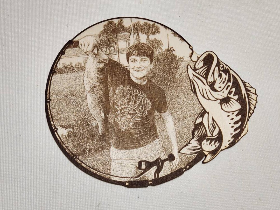Laser Engraved Wood Fishing Photo Ornament/engraved Fishing Photo ...