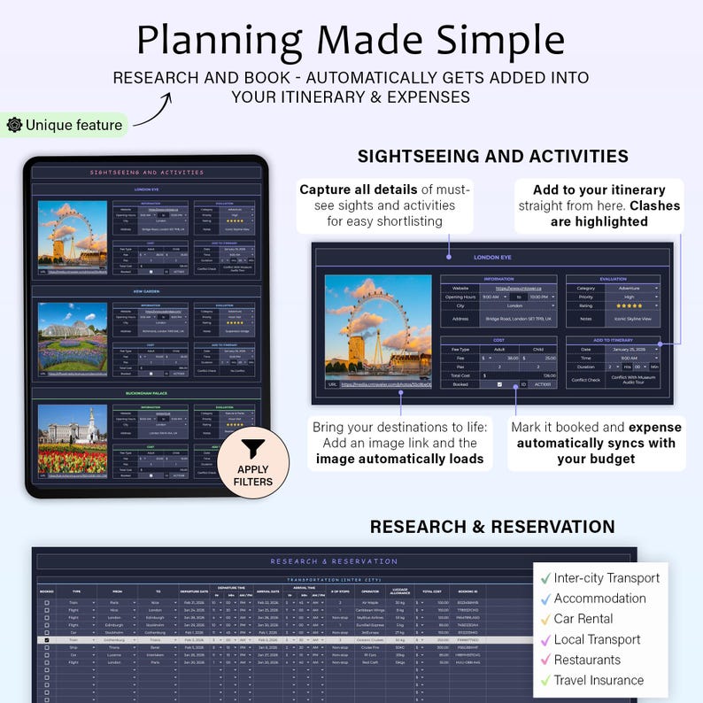 Travel Planner Travel Itinerary Template Trip Planner Google Sheets ...