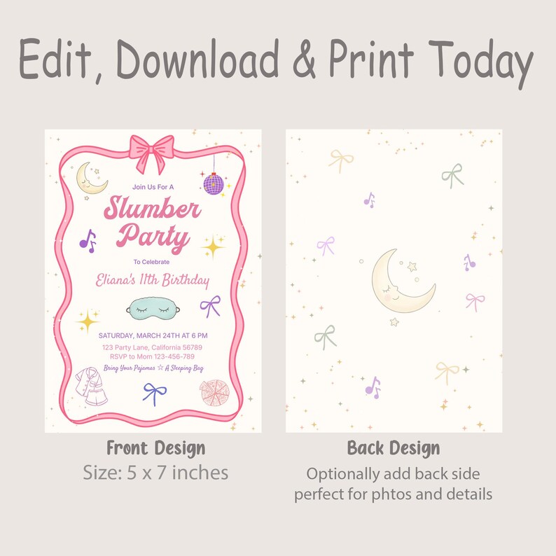 Slumber Party Birthday Invitation Sleepover Invitation Teen Girl Pajama ...