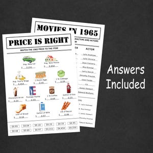 60th Birthday Games Bundle 60th Birthday Party Games 1965 Trivia Born ...