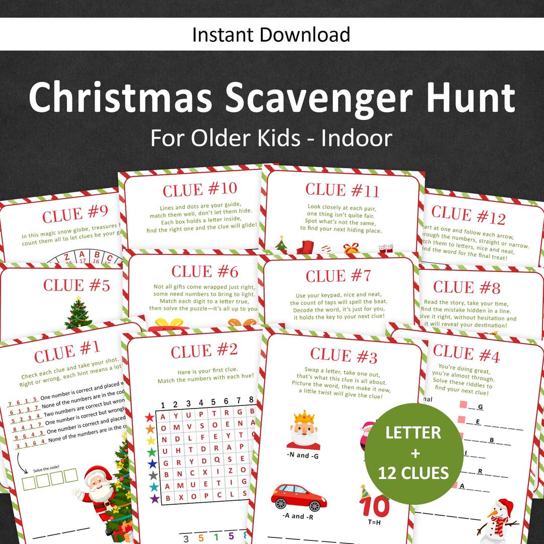 Christmas Scavenger Hunt for Kids Holiday Indoor Hunt Clues Treasure ...