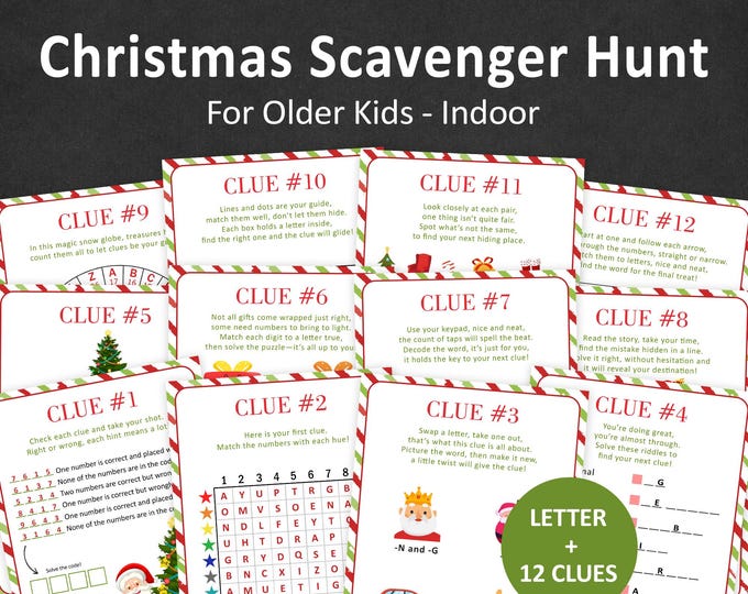 Christmas Scavenger Hunt for Kids Holiday Indoor Hunt Clues Treasure ...