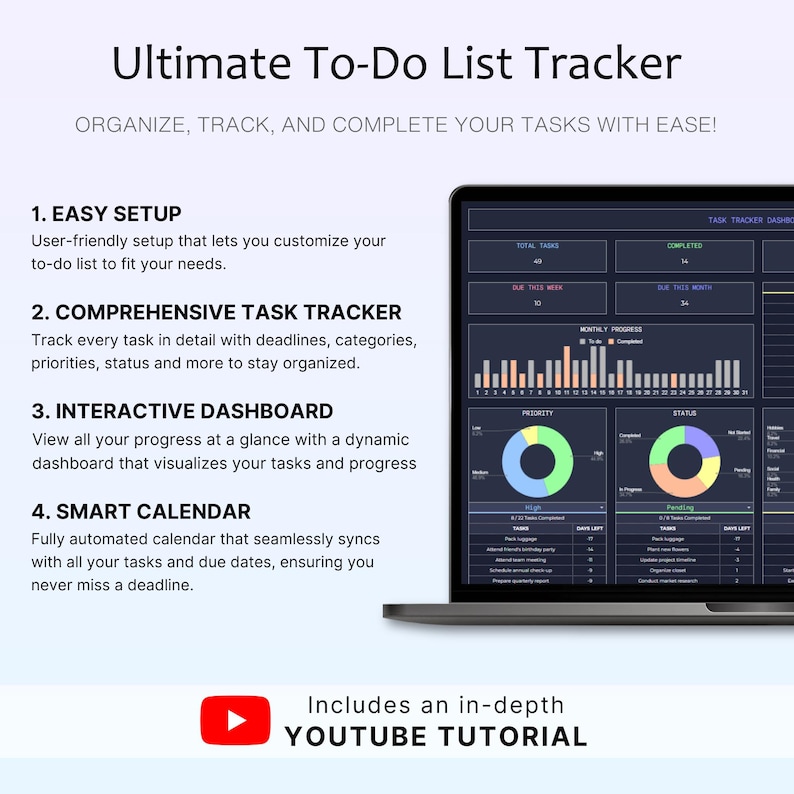 To Do List Task Tracker Template Productivity Planner Spreadsheet Daily ...