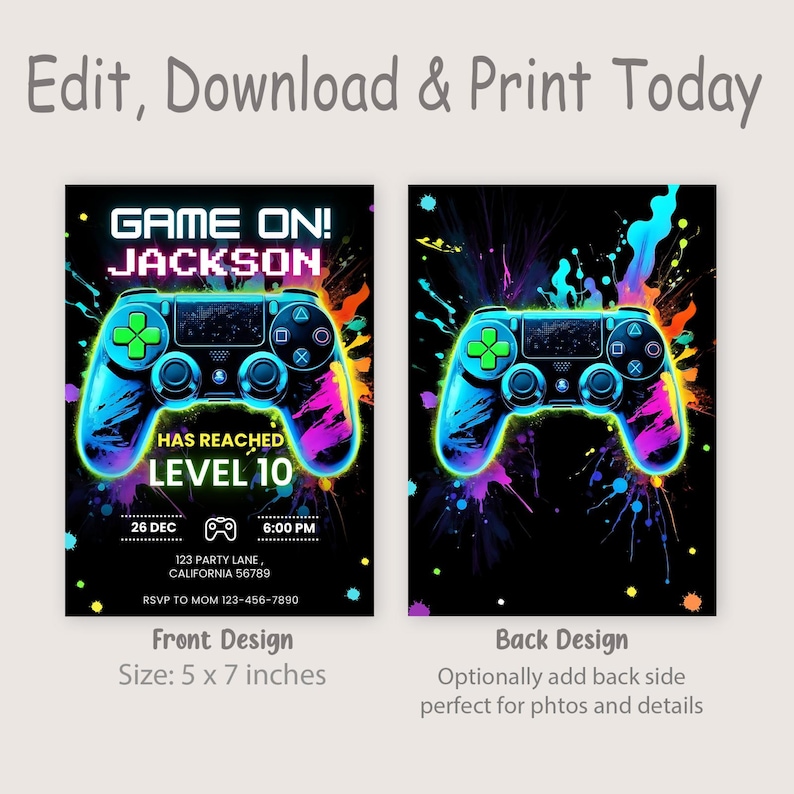 Video Game Birthday Invitation Gamer Invitation Games Invite Level up ...