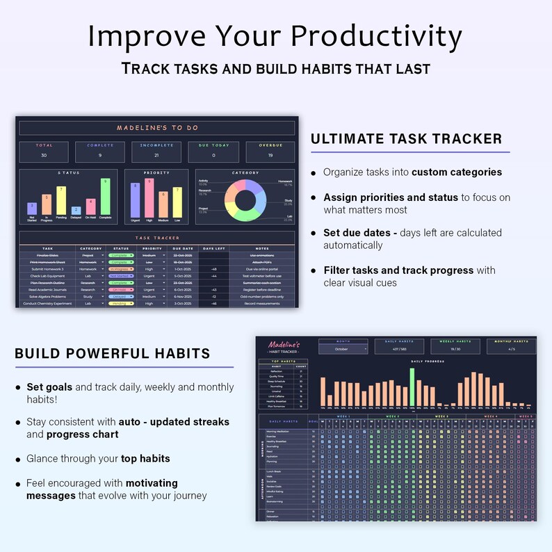 Student Planner Assignment Tracker Academic Study Planner Spreadsheet ...