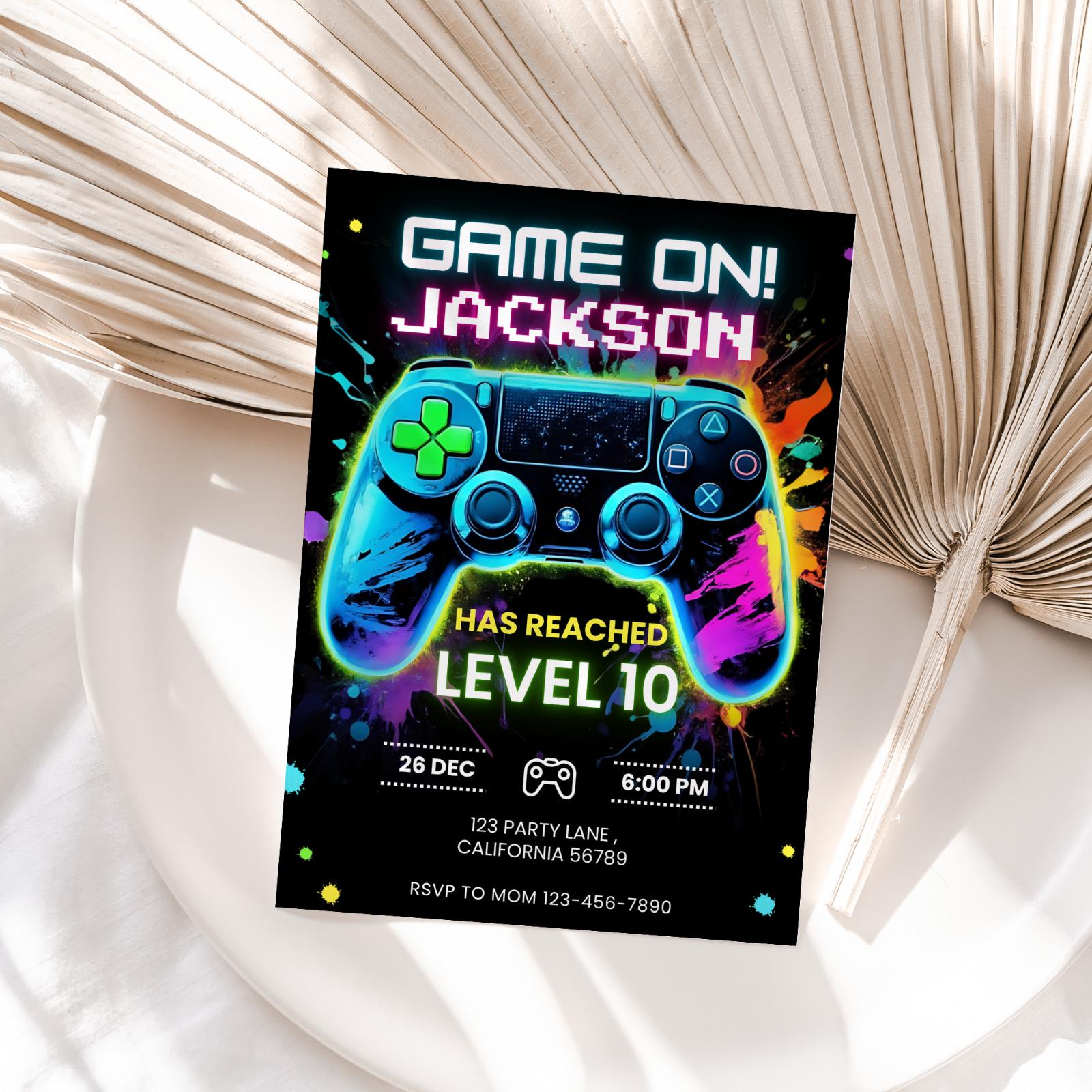 Video Game Birthday Invitation Gamer Invitation Games Invite Level up ...