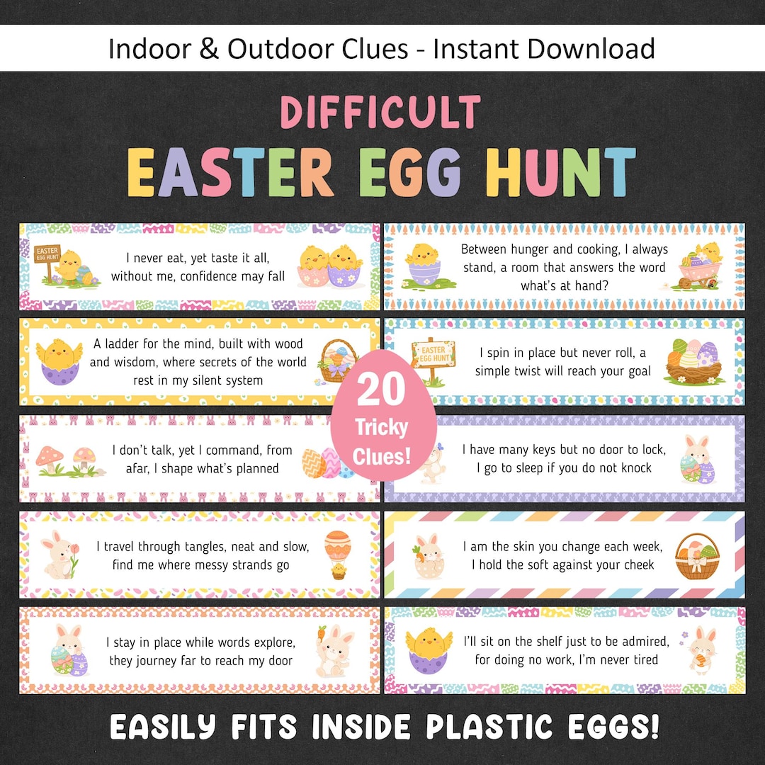 Difficult Easter Egg Hunt Clues Hard Easter Scavenger Hunt Teenager ...