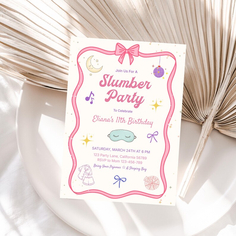 Slumber Party Birthday Invitation Sleepover Invitation Teen Girl Pajama ...