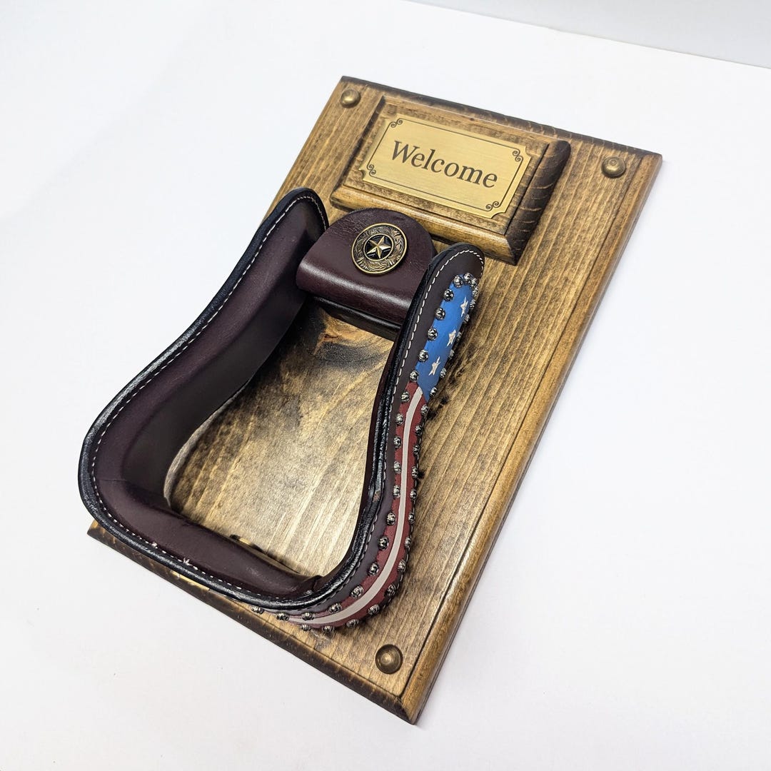 Customizable Western Stirrup Door Knocker - Dark Wood With Gold - Etsy