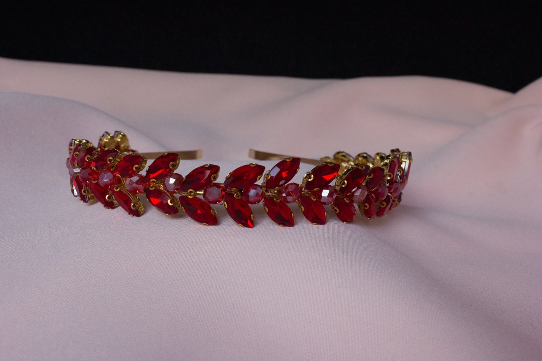 Red Hair Diadem Red Bridal Hair Diadem Red Wedding Hair Diadem - Etsy
