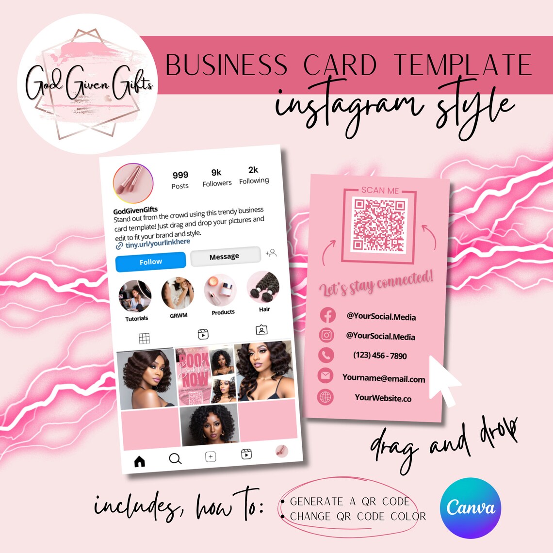 Instagram Business Card Template DIY Canva Business Card - Etsy