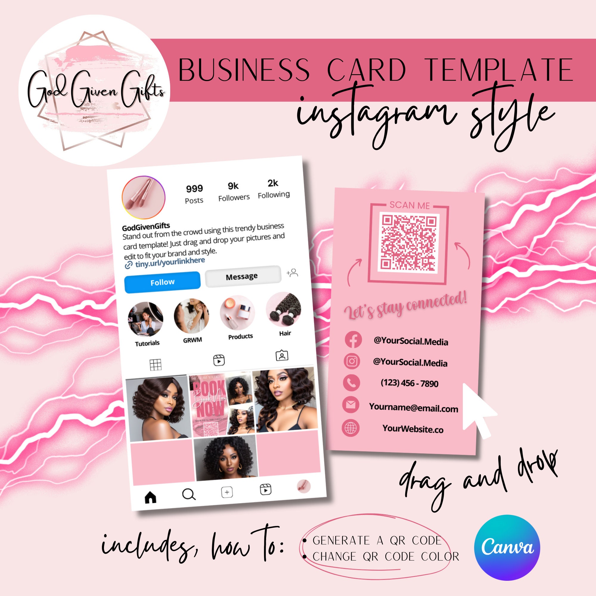 Instagram Business Card Template DIY Canva Business Card - Etsy