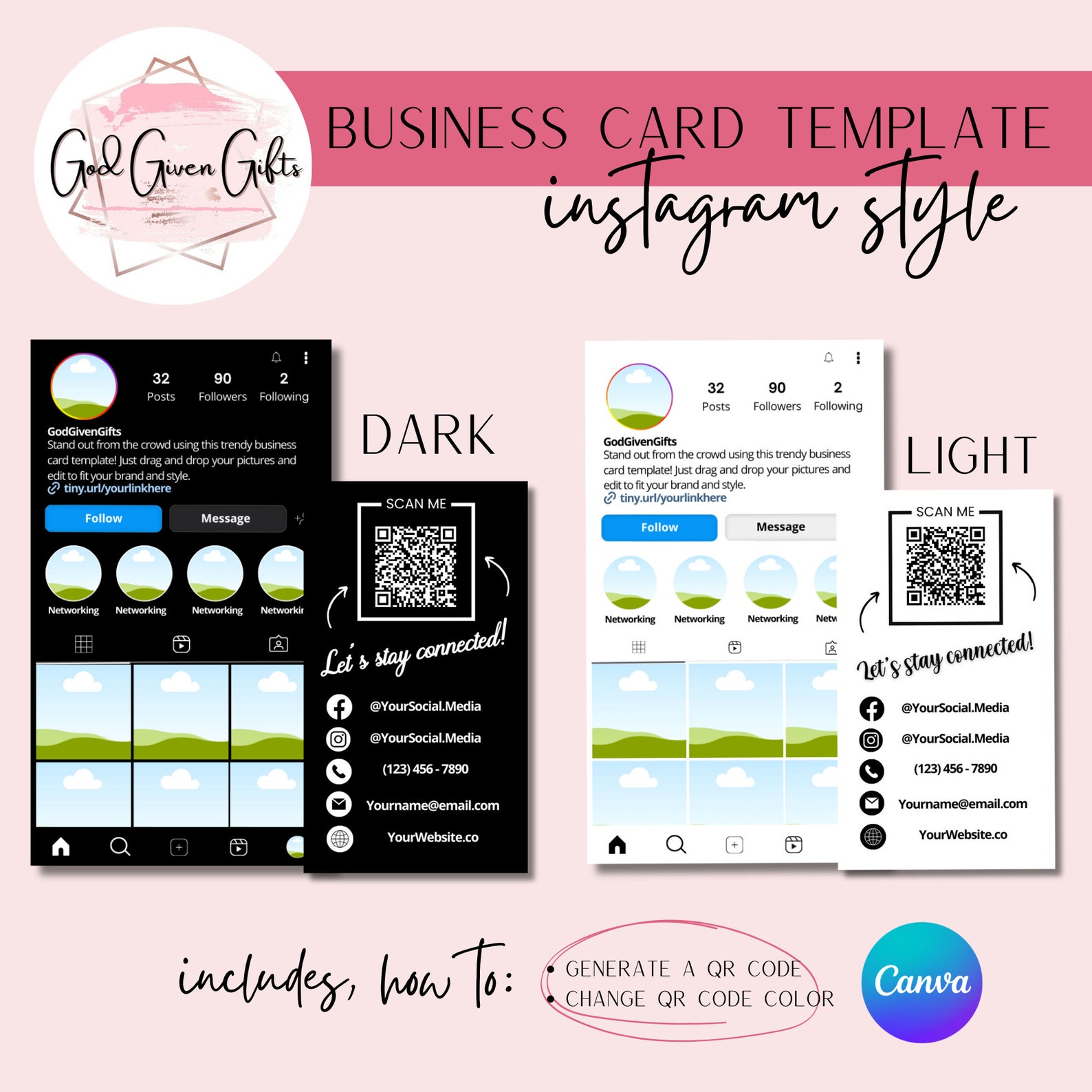 Instagram Business Card Template DIY Canva Business Card - Etsy