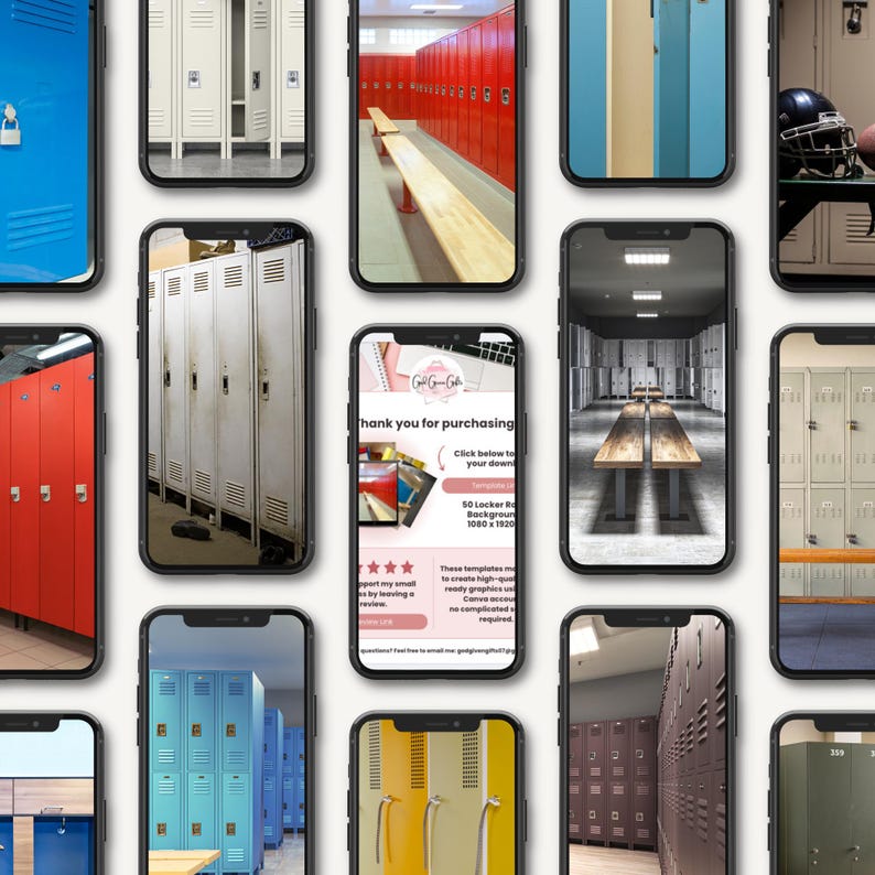50 Locker Room Backgrounds Canva Template Bundle | Editable Sports ...