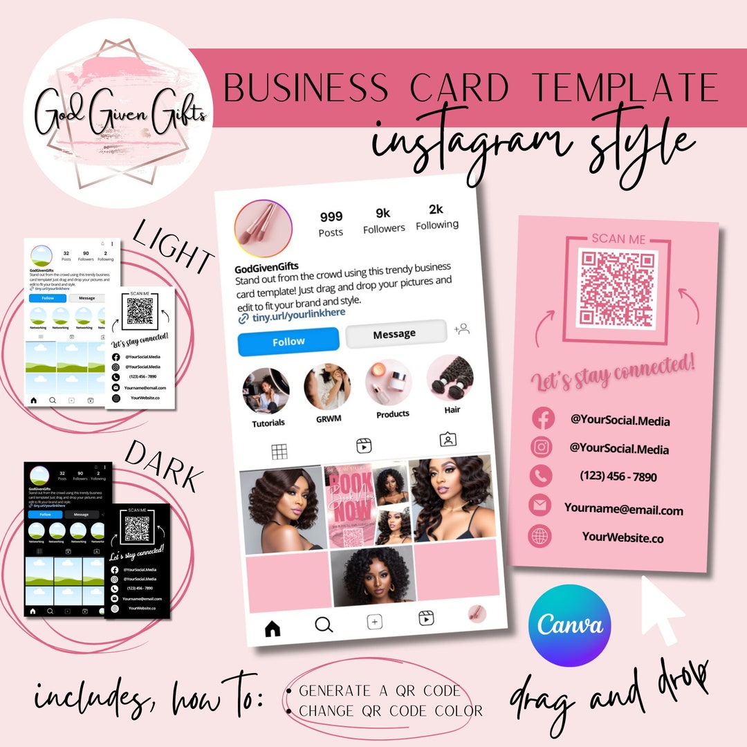 Instagram Business Card Template, DIY Canva Business Card Template, IG ...