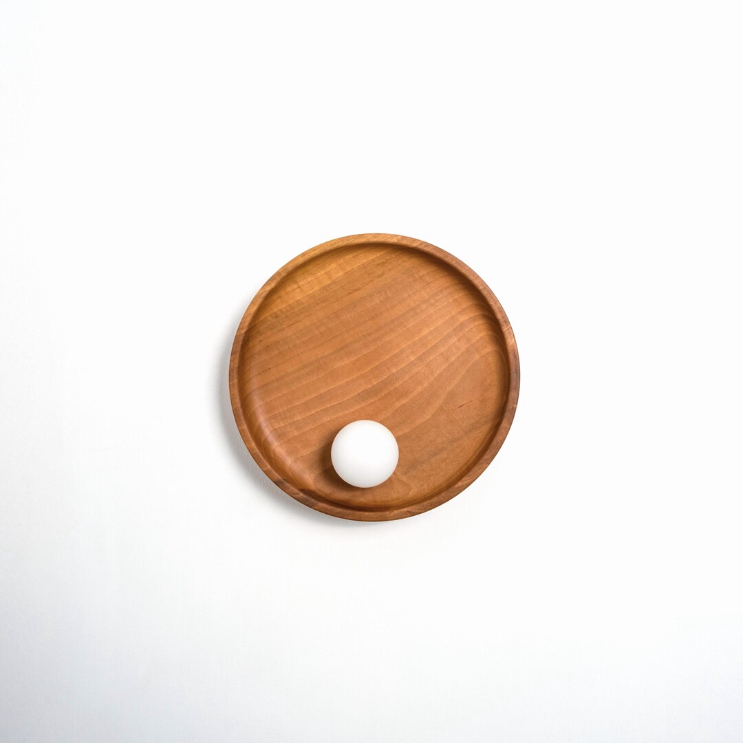 Rustic Farmhouse Wall Lamp, Art Deco Wooden Sconce, Round Walnut Wooden ...