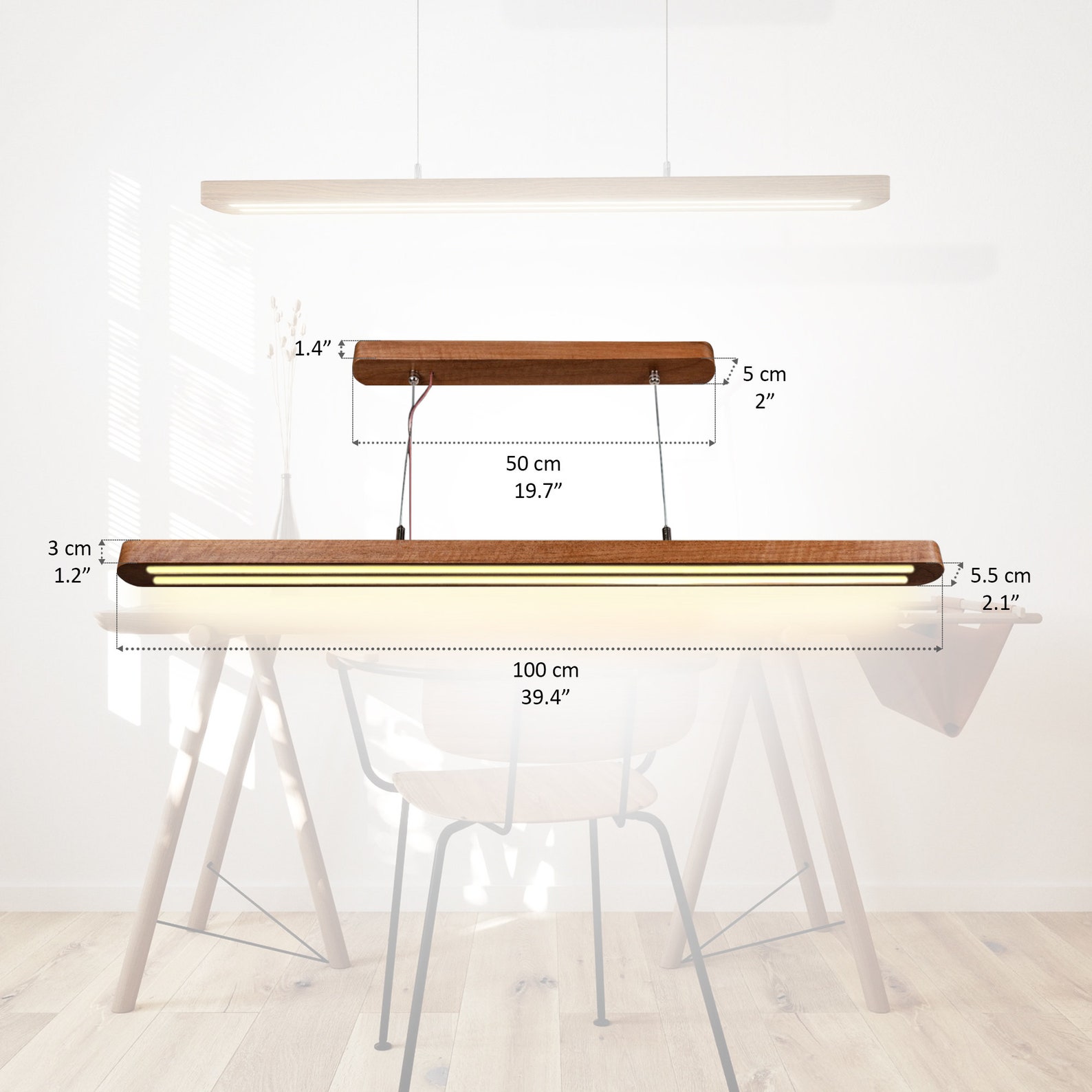 Walnut Wood Linear Pendant Light Curved Edge Minimalist - Etsy